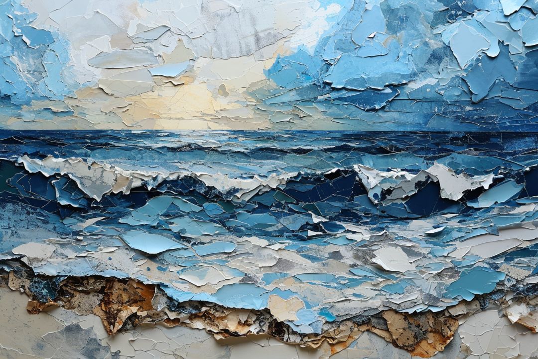 Skapa konstnärliga strandcollage av rivna pappersbitar - Sandras dagar